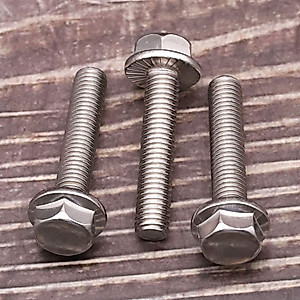 M8-1.25 x 40mm Stainless Steel Serrated Flanged Hex Head Bolts, 304 Stainless Steel 18-8 Flanged Hexagon Head Screws, Full Thread, Coarse Thread UNC, 15 PCS