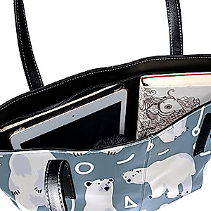 Cute Polar Bear Tote Bag for Women Girls, Leather Shoulder Bag with Inside Pockets, Zip Top Handbags