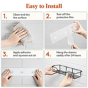 Lifewit Shower Caddy, Rustproof Stainless Steel Shower Organizer, No Drilling Traceless Adhesive Shower Shelves For Bathroom & Kitchen Storage, 2-Pack Shower Shelf (Matte Black)