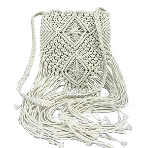 Donalworld Women Tassel Shoulder Bag Bohemian Beach Crochet Messenger Bags White