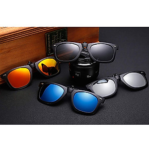 OopsMi Clip On Sunglasses Over Prescription Glasses Polarized Men Women Flip Up (Black Lens)