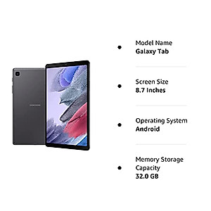 Samsung Galaxy Tab A7 Lite 8.7" (2021, WiFi + Cellular) 32GB 4G LTE Tablet & Phone (Makes Calls) GSM Unlocked, International Model w/US Charging Cube - SM-T225 (Grey, LTE+WiFi) (Renewed)