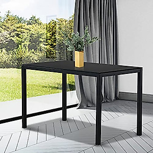 COSVALVE Tempered Glass Dining Table, Table with Rust Resistant Legs, for Kitchen Dining Room Restaurant Coffee Shop Domestic (Black Dining Table)