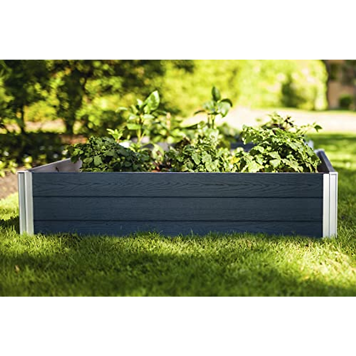 Vita Urbana 4 Foot x 4 Foot x 11 inch Embossed Vinyl Modular Garden Bed, Slate Gray, Grey, Woodgrain, PVC, BPA and Pthalate Free, VT17600