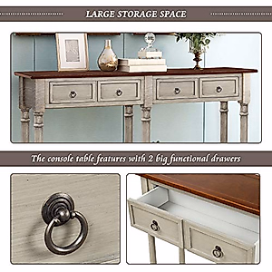 AWQM Console Table with Drawers, Long Shelf Sofa Table, Ideal for Living Room,Entryway/Hallway, 58”L x 11”W x 34”H,Antique Grey