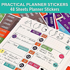 Practical Planner Stickers - Value Pack 48 Sheets, 6 Months of Aesthetic Agenda Stickers for Weekly Planner, Bullet Dot Journal - Planning, Goals, Fitness, Habit Tracking, Days