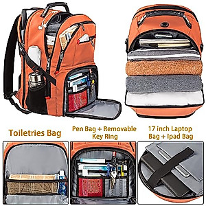 Extra Large 50L Travel Laptop Backpack, Computer bag Backbag with USB Charging Port, TSA Friendly Durable Big RFID Heavy Duty Business Tech Backpack Fits 17 Inch Laptops for Men Women, Orange