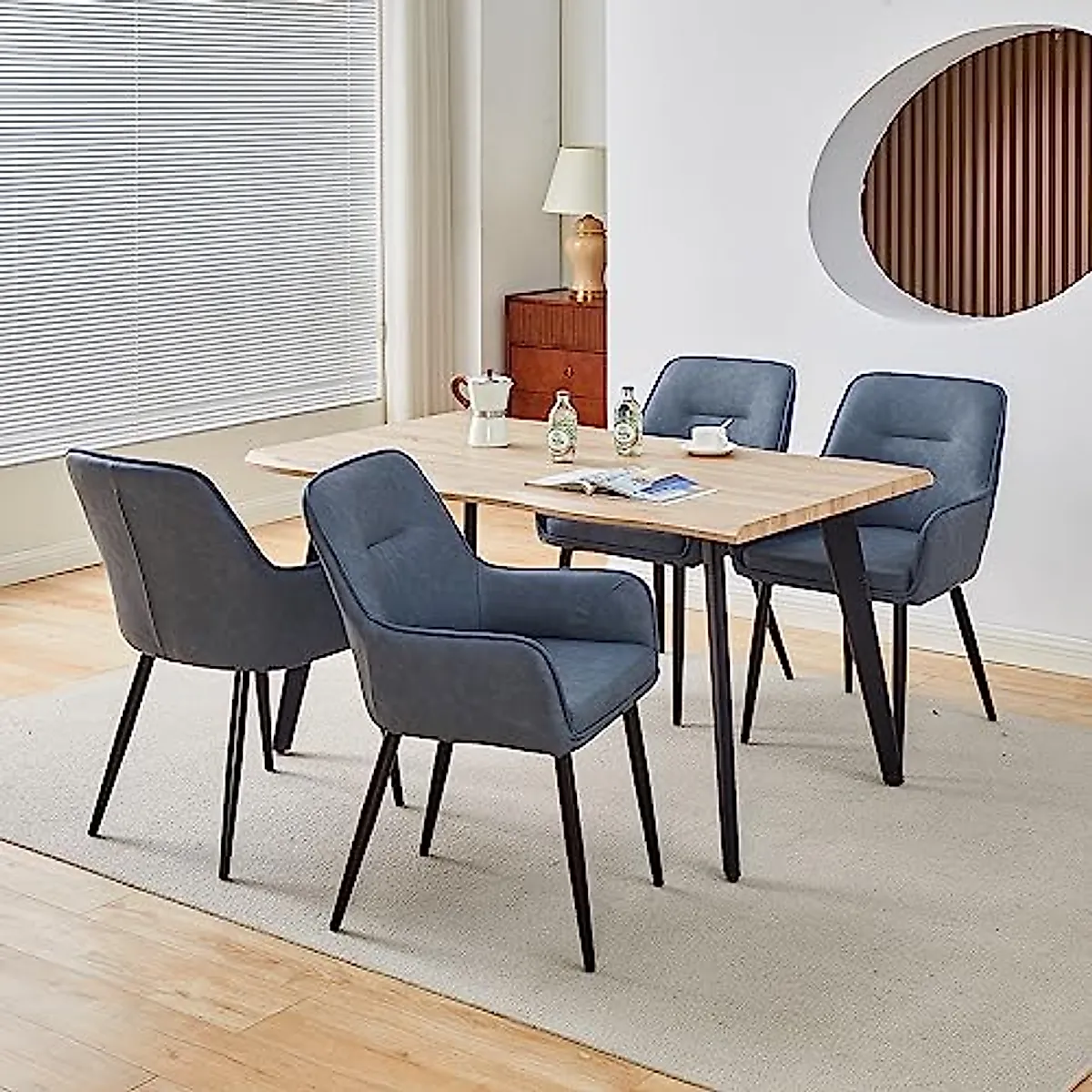 TUKAILAi Modern Design Dining Chairs Set of 4, Faux Leather Accent Chairs with Cushioned Seat and Arms, Upholstered Leisure Armchairs for Kitchen Restaurant Commercial (Blue)