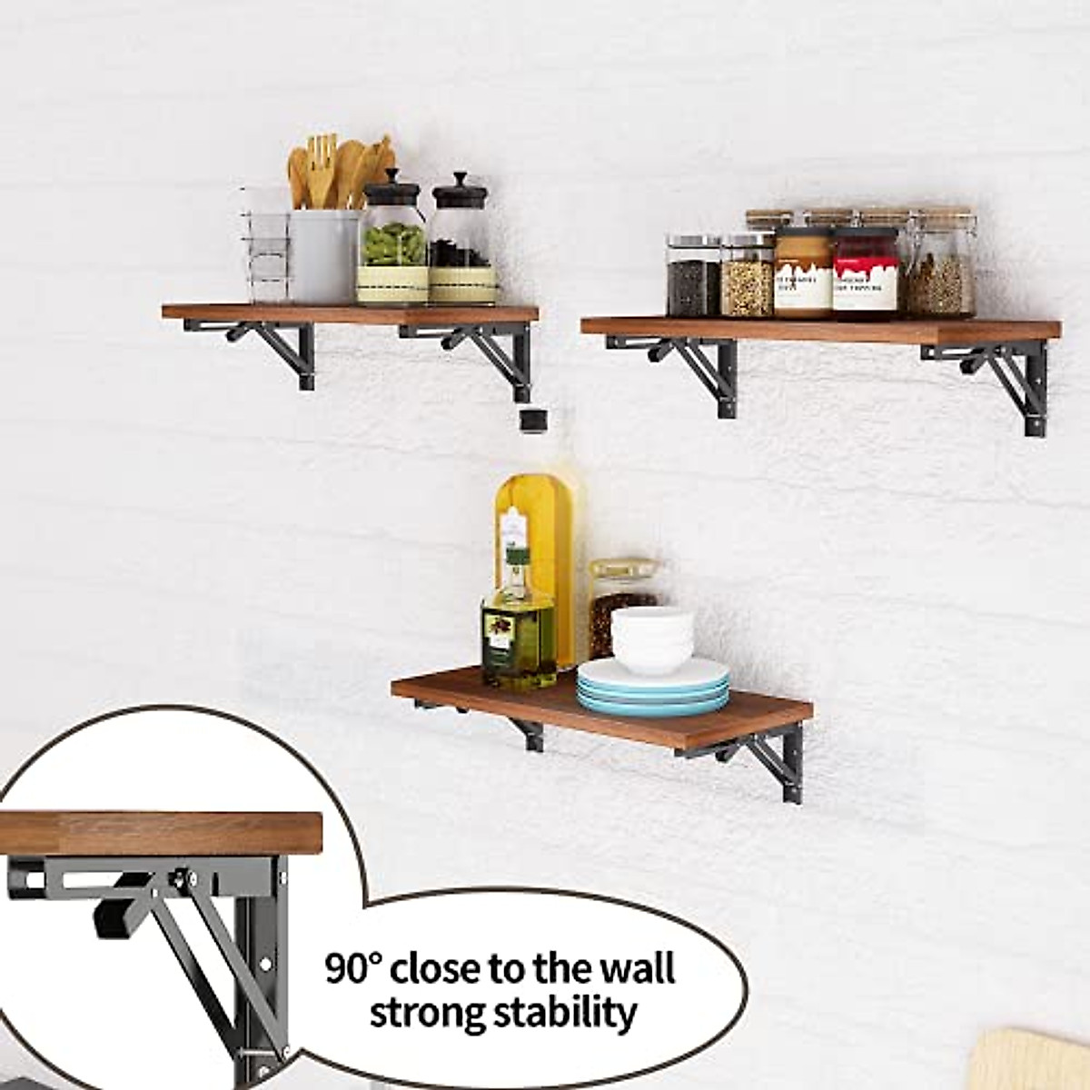 Floating Shelf Wall-Mounted Folding 3-Piece Set, Multifunctional Wall Mounted Shelf for Living Room, Bathroom, Kitchen, or Bedroom, Walnut Color