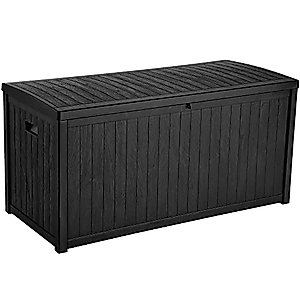 YITAHOME Large Deck Box,Outdoor Storage Container 114 Gallon for Outdoor Pillows, Pool Supplies, Garden Tools, Furniture and Sports Equipment,Water-resistant,Lockable (Black)