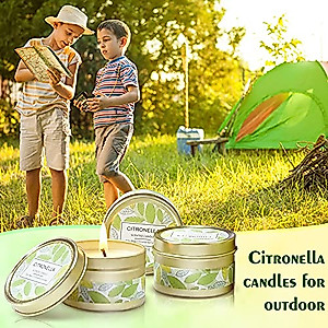 Citronella Candles Outdoor, Scented Candles Natural Citronella Soy Wax Candles, Travel Tin Candle Set, Lemongrass Candles for Camping, Backyards, Indoor (6x2.5oz)