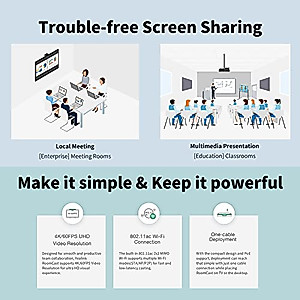 Yealink RoomCast 4-Screen Sharing Wireless Presentation System HDMI Transmitter and Receiver 4K Plug & Play, Miracast Airplay Google Cast WPP30 4-Way Collaboration with Yealink A20 A30, no App Needed