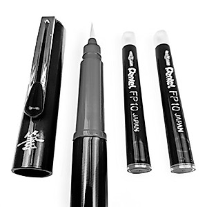 Pentel Refillable Pocket Brush Pen - with 2 Gray Ink Cartridges - Black Barrel