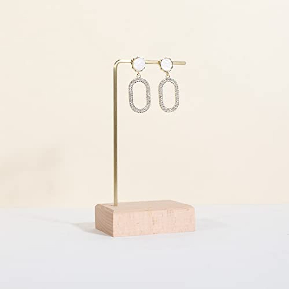 GemeShou brass earring display stands for selling, wooden ear ring holders for jewelry, single stud holder jewelry display【Brass earring stand Height-Beech】