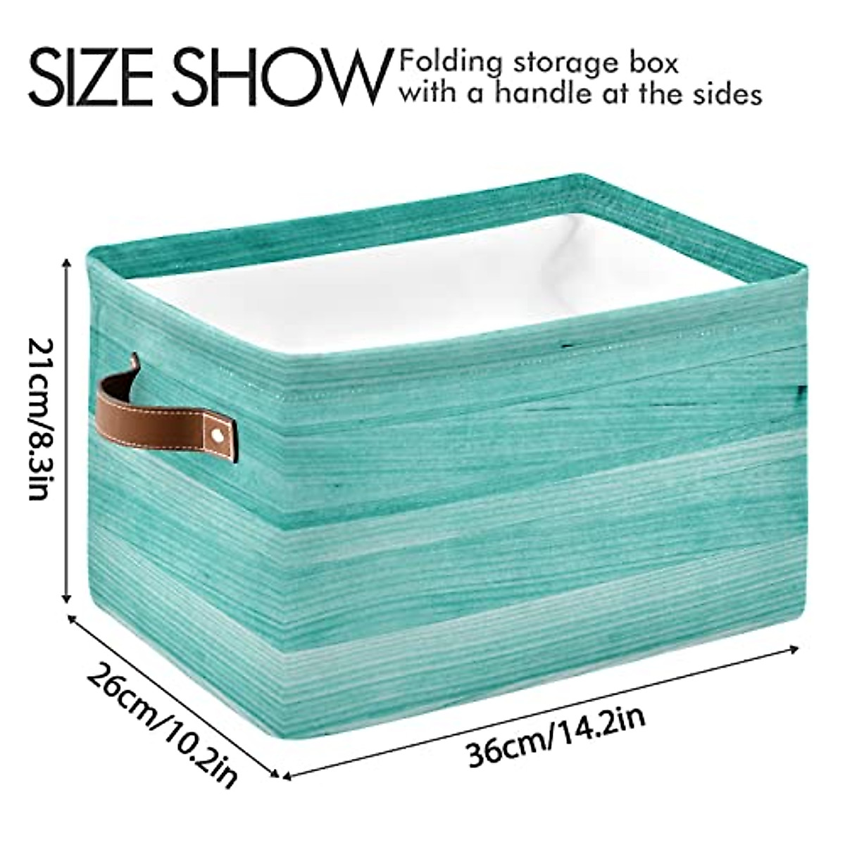 Large Storage Basket Teal Turquoise Green Wood Foldable Storage Box Organizer Bins with Handles for Bedroom Home Office