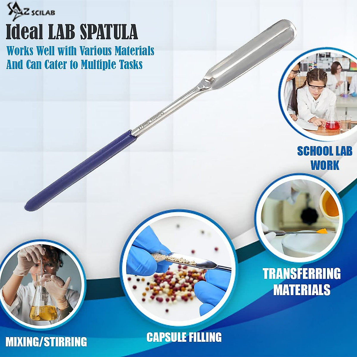 A2Z-VL004 Stainless Steel Micro Lab Scoop Half Rounded Spoon Spatula Sampler, with Vinyl Handle 6" (15.24 cm)