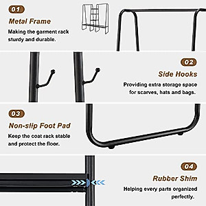 HABUTWAY Clothing Garment Rack with 6 Wooden Storage Shelves Dress Racks for Hanging Garment Max Load 650LBS Capacity Metal Frame (BLACK)