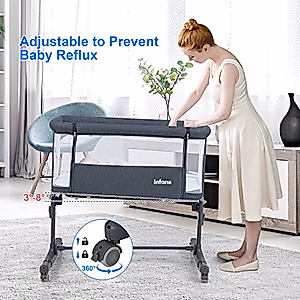 INFANS 3 in 1 Baby Bassinets, Bedside Sleeper for Newborn, Folding Crib with Mattress, Travel Bag, Wheels, 4-Sided Mesh, Easy to Assemble Cradle Co Sleeper Stationary, Rock (Pink)