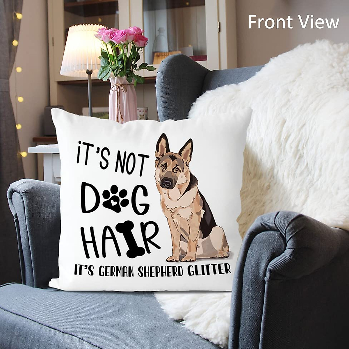 It's Not Dog Hair It's German Shepherd Glitter Reserved For The Dog Reversible Throw Pillow Covers,Home Bedroom Girl Room Decor Funny German Shepherd Pillow Case,Dog Lovers Gifts,18x18 Inch Pillowcase
