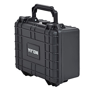 MEIJIA Portable Waterproof Protective Hard Case,Compact Camera Case with Customizable Fit Foam,Fit for Drones,Camera,Lens, 9.17inchx7.56inchx4.33inch, Black