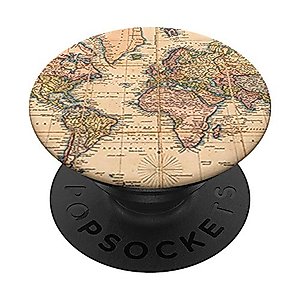 Vintage Travel World Map Design Travel Globe Background PopSockets Swappable PopGrip