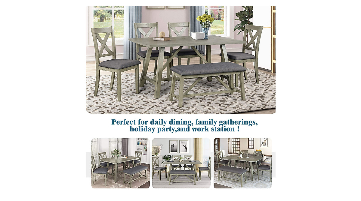 Prohon Wood 6-Piece Dining Set with Rectangular Table & Chairs