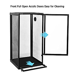 REPTI ZOO Foldable 50 Gallon Reptile Screen Cage, 18" x 18"x 36" Vertical Air Cage Mesh Screen Terrarium with Collapsible Net Side Panels and Acrylic Door, Front Opening Tank for Chameleon