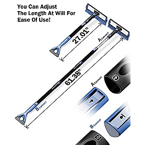 JOYTUTUS 61.3″ Ice Scraper and Long Handle Snow Brush, 270° Pivoting Extendable Snow Scraper Brush for Car Windshield, Telescoping Ice Scraper Foam Grip, Snow Remover for Cars, Trucks, SUV (Xmas Bag)