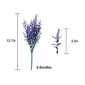 12 Bundles Artificial Lavender Flowers Plants UV Resistant Faux Outdoor Plastic Greenery Shrubs Plants Hanging Planter Kitchen Home Wedding Office Garden Décor