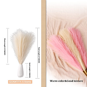 EVODIS Faux Pampas Grass, 18"/45cm Artificial Pampas Grass Fluffy 6 Stem pompous Grass Flower Arrangement for Boho Home Wedding Decoration (Pink)