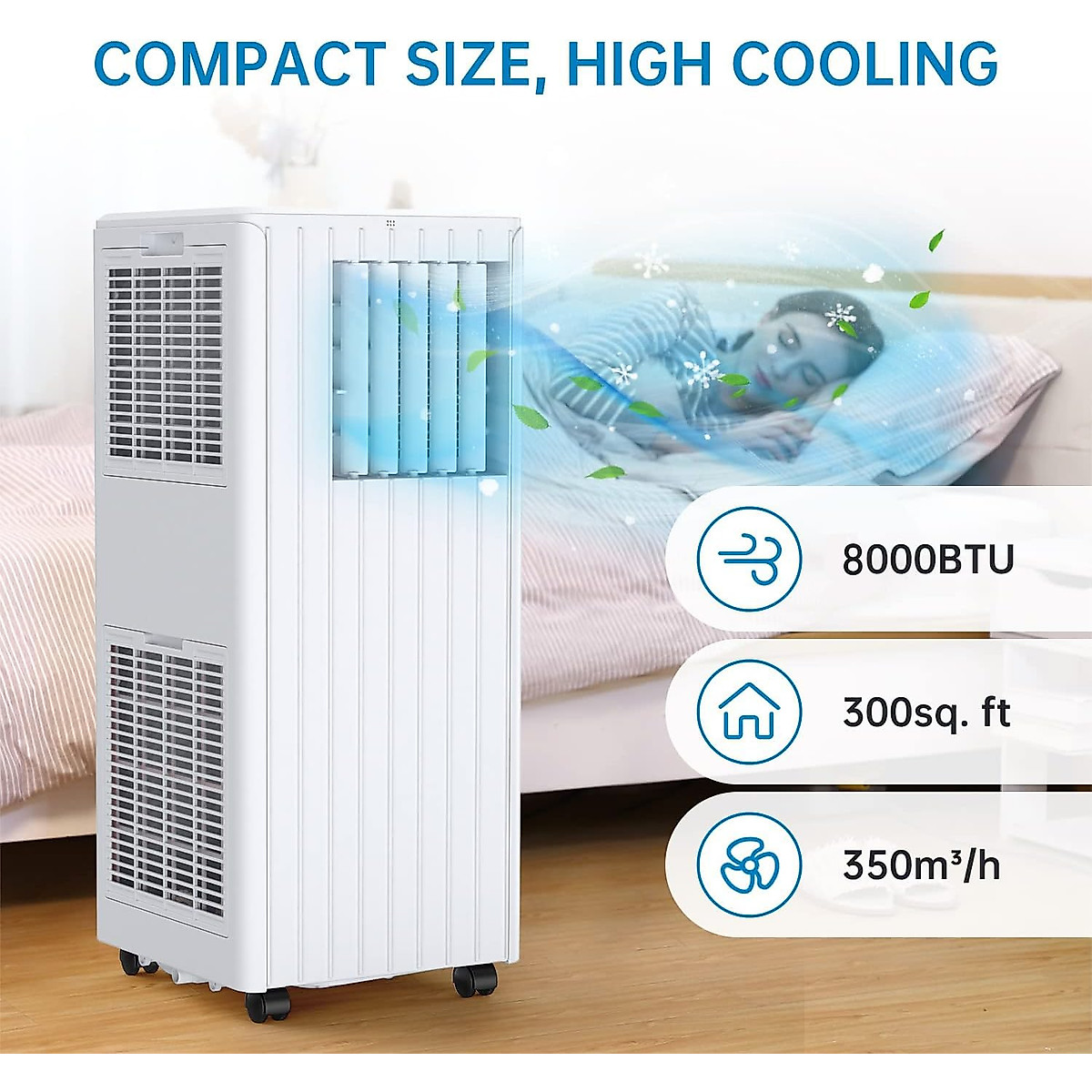 Takywep Portable Air Conditioner for Room up to 350 sq.ft, 8,000BTU A/C Unit with Dehumidifier and Cooling, 24Hour Timer, Sleep Mode, Remote Control, Window Installation Kit