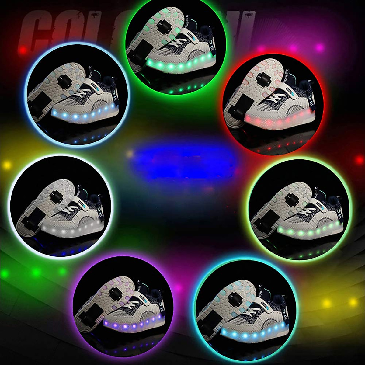 XinYiQu Kids Breathable Mesh Led Light Up Shoes USB Charging Double Wheels Roller Skate Shoes for Boys Girls 11 M US Little Kid,Blue