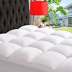 ABENE Mattress Topper Short Queen for Back Pain Relief, Extra Thick Mattress Pad Pillowtop, Soft Mattress Protector Cover with 8"-21" Deep Pocket, Overfilled Down Alternative Filling (White)
