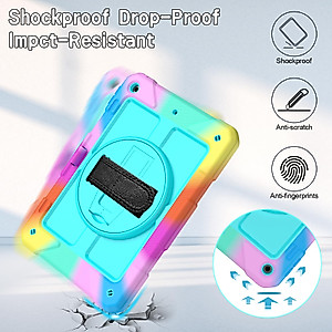 LTROP Case for iPad 9th/ 8th/ 7th Generation (2021/2020/2019), Shockproof 10.2” iPad Cover with Shoulder Strap Pen Holder Swivel Stand, Aqua Teal