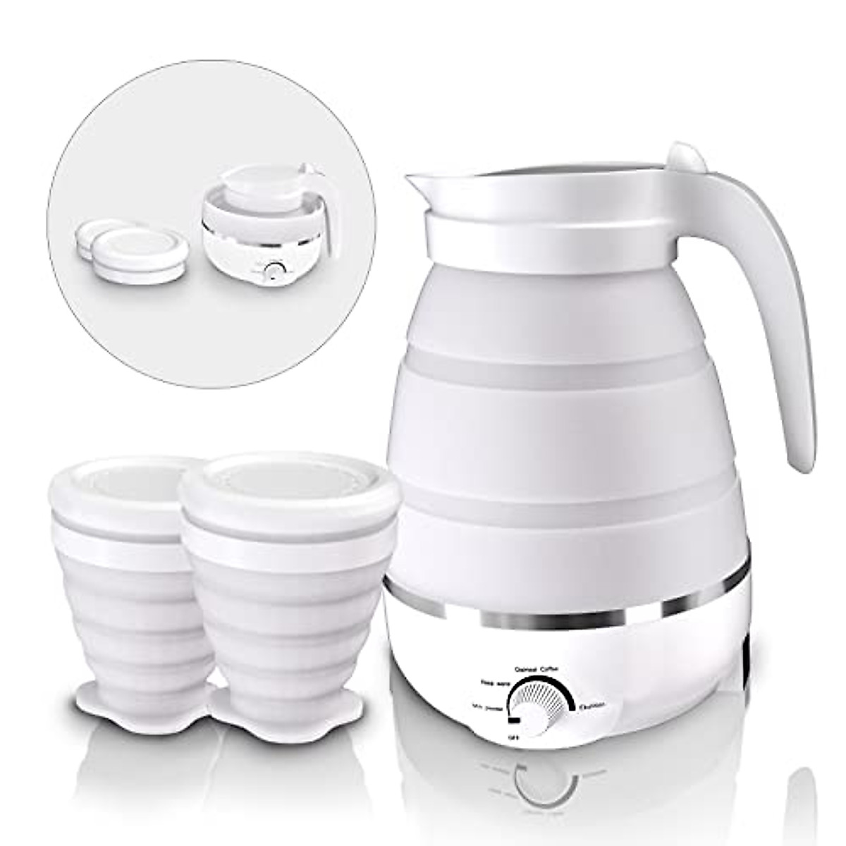 Foldable Electric Kettle, Travel Kettle with 2 Foldable Cup Set, Portable Boiler with Multiple Setting, Collapsible Heater for Water Milk Coffee Tea