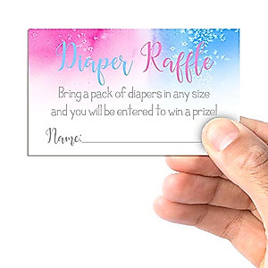Pink & Blue Watercolor Diaper Raffle Tickets for Gender Reveal Baby Showers, 20 2" X 3” Double Sided Insert Cards for Games by AmandaCreation, Bring a Pack of Diapers to Win Favors & Prizes!