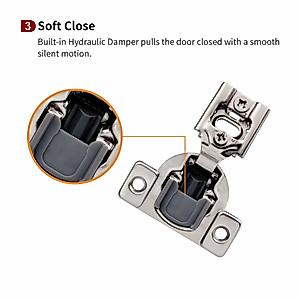 STIANC 50 Pack 1/2" Overlay 2D Soft Close Hinges for Face Frame Kitchen Cabinet, 3 Way Adjustability, Quiet Self-Shut Door,105 Degree