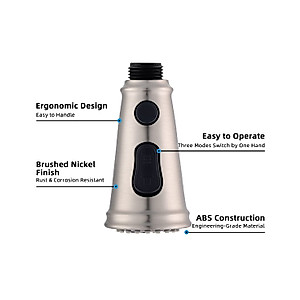 Pull Down Kitchen Faucet Head Replacement, 3-Function Kitchen Sink Faucet Head Sprayer Head Nozzle with 10 Adapters, Compatible with Moen, American Standard, Delta, Kohler Faucets-Brushed Nickel