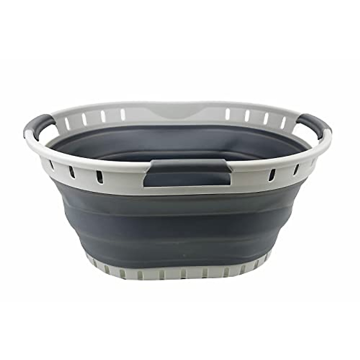SAMMART 25L (6.6 gallon) Collapsible Plastic Laundry Basket - Foldable Pop Up Storage Container/Organizer - Portable Washing Tub - Space Saving Hamper/Basket (1, Grey)