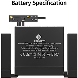 A1708 A2159 A2289 A2338 Battery, Egoway Replacement Battery for A1713 A2171, Compatible with Mac Book Pro 13 Inch (Late 2016, Mid 2017, Mid 2019, 2020), EMC 2978 3164 3301 3456 3578