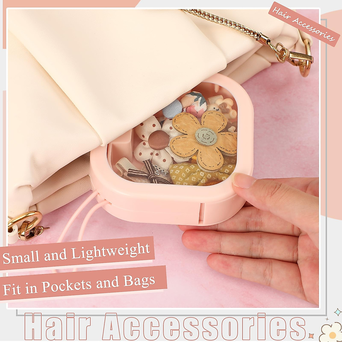 VOCOOL 3 Pcs Portable Hair Tie Organizer, Travel Qtip Holder, Hair Accessories Organizer, Storage Boxes, Hanging Small Items Containers, Cotton Swab Dispenser, Gifts for Girls, Women, Mom