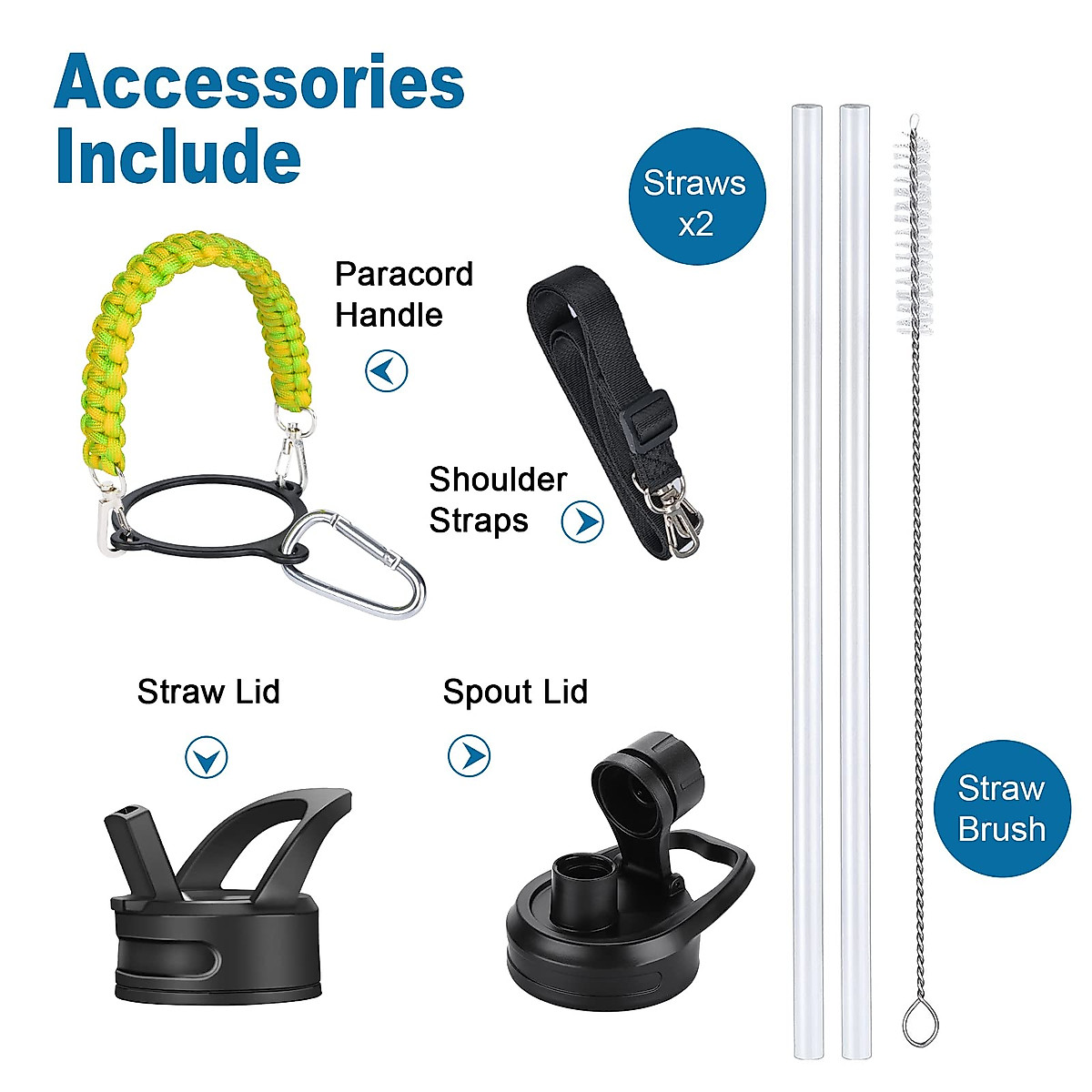 WEREWOLVES 32 oz Insulated Water Bottle With Paracord Handles & Strap & Straw Lid & Spout Lid,Reusable Wide Mouth Vacuum Stainless Steel Water Bottle for Adults (New-Yellow Green, 32 oz)