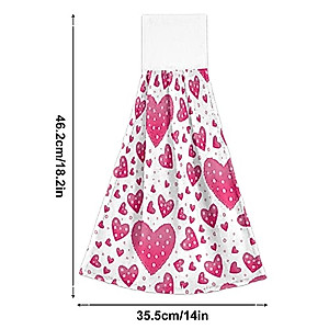 KOCOART Pink Hearts Dots Kitchen Oven Towels Mothers Valentines Day Holiday Hanging Hand Towel with Loop 2 Pieces Super Absorbent Dishcloth Fingertip Tea Bar Dish Towel for Bathroom Tabletop