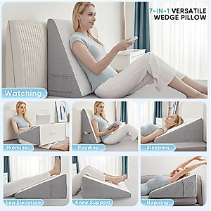 Forias Wedge Pillow for Sleeping 7.5" Bed Wedge Pillow for After Surgery Triangle Pillow Wedge for Acid Reflux Gerd Snoring Back Pain, Air Layer Sleeping Wedge Cover | Memory Foam Top