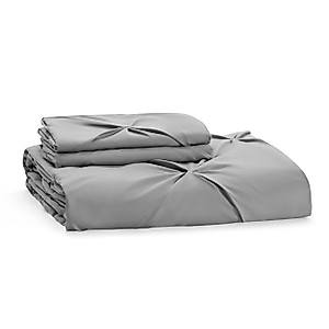 Bedsure Grey Duvet Cover Queen Size - Pinch Pleated Queen Size Duvet Cover with Zipper Closure, Microfiber Pintuck Duvet Cover(Grey, Queen)