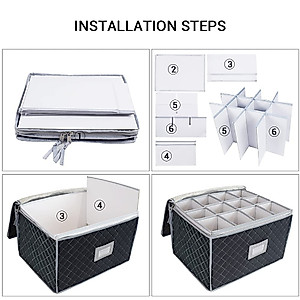 VERONLY 2 Pack Stemware Storage Box China Storage Case - Holds 24 Wine Glasses or Crystal Glassware Containers with Lable Window,Fully-Padded Inside with Hard Sides(15.5" x 12.5"x 10")