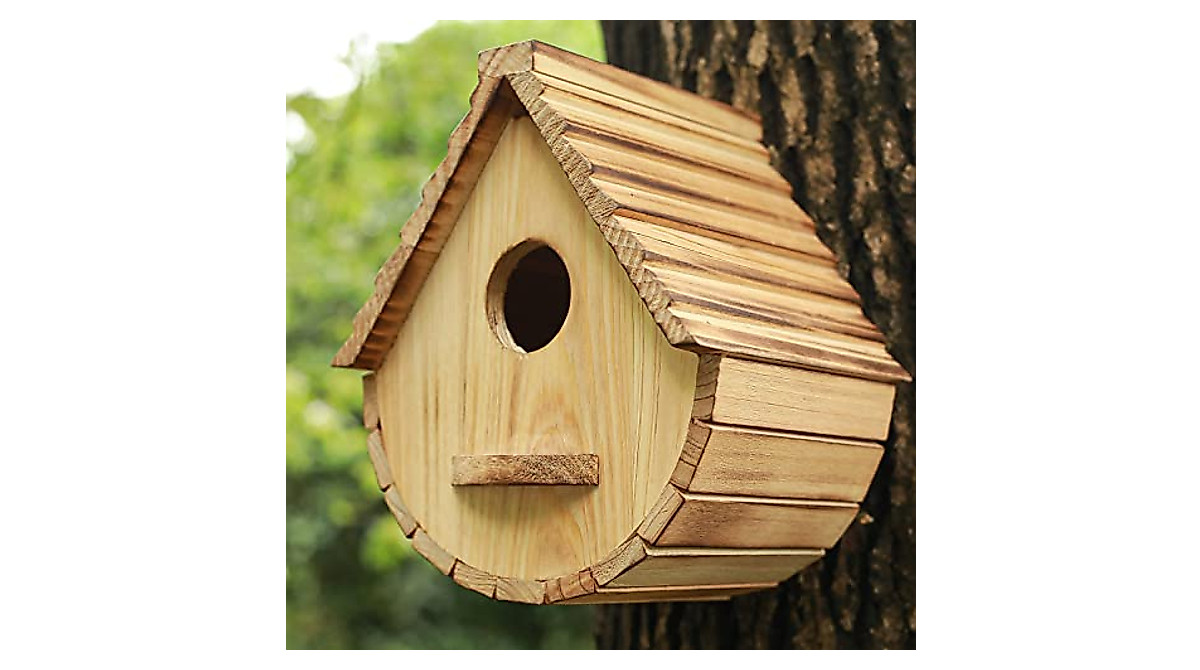 STARSWR Bird House - Natural Wooden Garden Hanging Hut