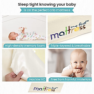My First Memory Foam Crib Mattress, Breathable Crib Mattress with Removable and Waterproof Cover, Hypoallergenic, Standard Size, 51.63" L x 5" H x 27.25" W