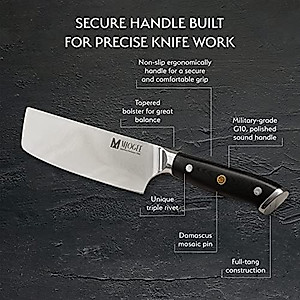 MJOGEE Damascus Chef Knife - Professional Japanese Chef Knife - Santoku Knife 7 inch - Carbon Steel Chef Knife - Vegetable Knife - Meat Slicing Knife - Nakiri Knife Japanese - Ergonomic Handle