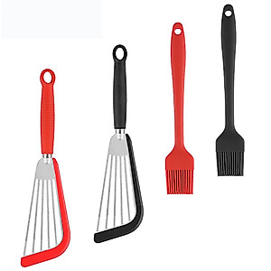 halteoly Fish Spatula Stainless steel with Silicone handled, Fish spatulas for nonstick cookware,Fish Flipper Spatula and Basting Brush (Black)